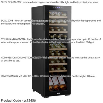 27 Bottle Dual Zone Freestanding Wine Cooler Fridge - LED Backlit BLACK ...