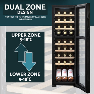 27 Bottle Dual Zone Freestanding Wine Cooler Fridge - LED Backlit BLACK ...
