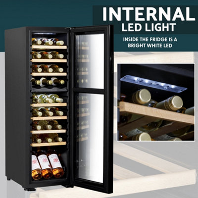27 Bottle Dual Zone Freestanding Wine Cooler Fridge - LED Backlit BLACK ...