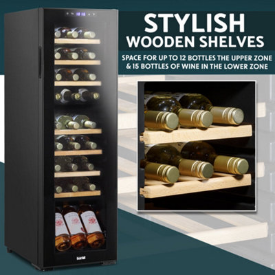 27 Bottle Dual Zone Freestanding Wine Cooler Fridge - LED Backlit BLACK ...
