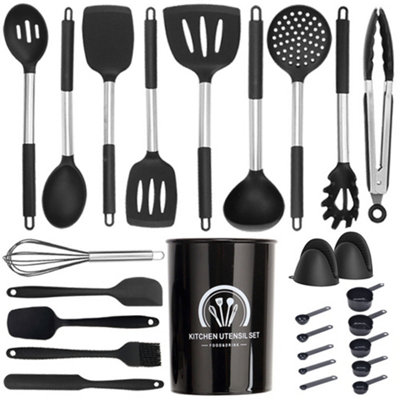 27-Piece Black Silicone Kitchen Cooking Utensil Set