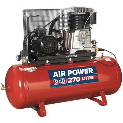 270 Litre Belt Drive Air Compressor - 2-Stage Pump System with 10hp Motor