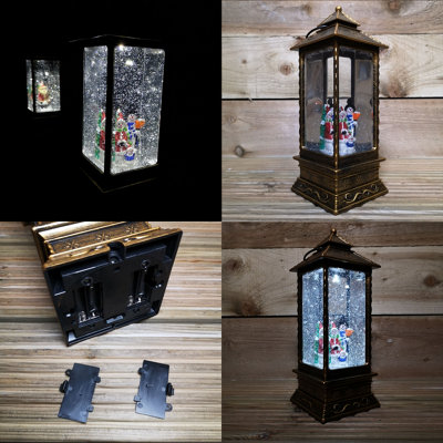 27CM CHRISTMAS DUAL POWERED WATER SPINNER ANTIQUE EFFECT LANTERN WITH ...