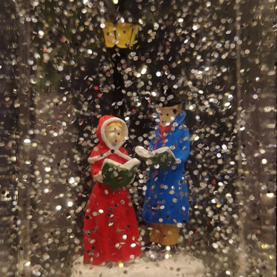 27cm Dual Power Light up Christmas Glitter Water Spinner Rustic Lantern ...