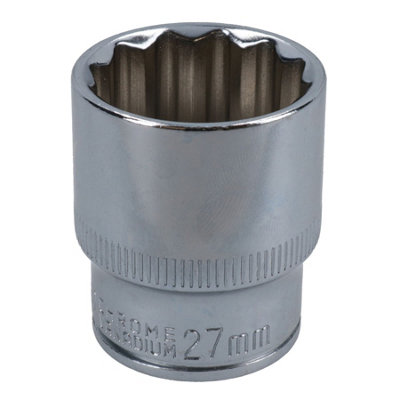 27mm 1/2in Drive Shallow Metric MM Socket 12 Sided Bi-Hex Knurled Ring ...