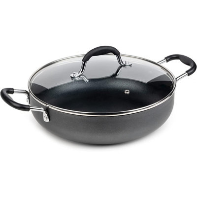 28 cm (8") Grey Non Stick Aluminium Shallow Casserole Saute Pan Pot ...