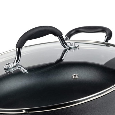 28 cm (8") Grey Non Stick Aluminium Shallow Casserole Saute Pan Pot ...