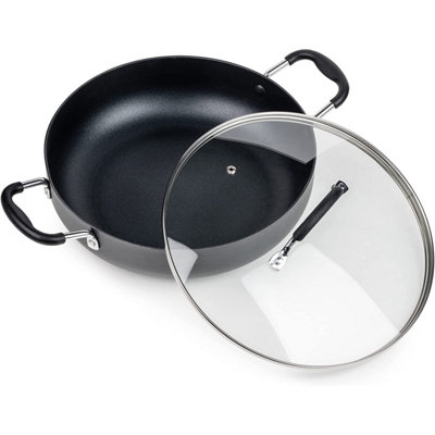 28 cm (8") Grey Non Stick Aluminium Shallow Casserole Saute Pan Pot ...
