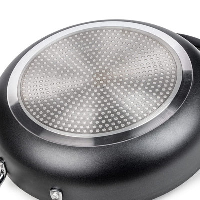 28 cm (8") Grey Non Stick Aluminium Shallow Casserole Saute Pan Pot ...