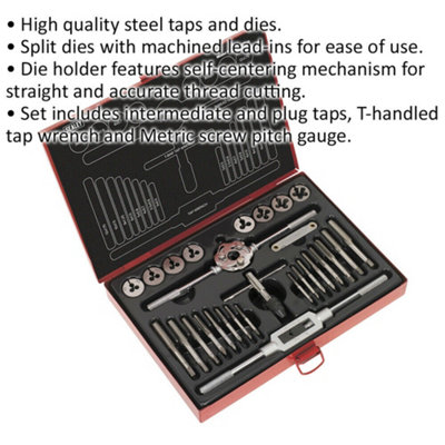 28-Piece Metric Tap and Die Set for Precision Threading - M3 to M12