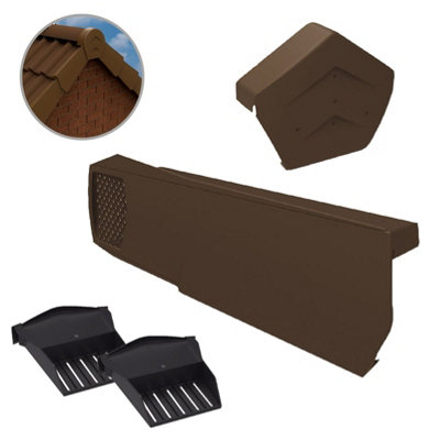 28 X UNIVERSAL BROWN DRY VERGE UNITS, ANGLED RIDGE CAP & 2 X STARTER ...