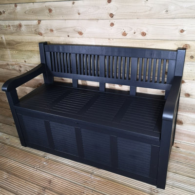 280L Plastic Lockable Garden Storage Bench Cushion Storage Box 2 Seat Bench in Black