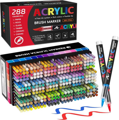 288 Acrylic Paint Brush Marker Set Flexible Tip Vibrant Water Based ...