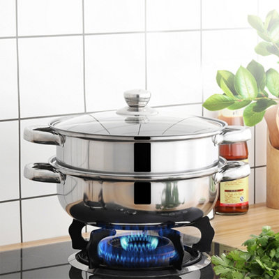 28cm 3 Tier Steam Cooker Steamer Pan Cook Food Veg Pot Stainless Steel