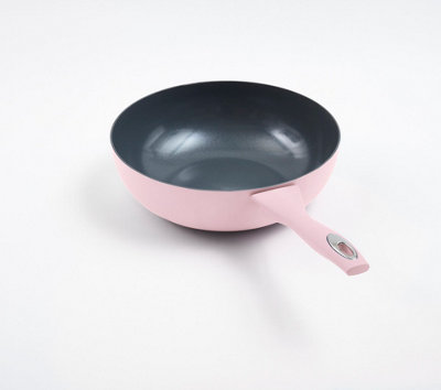 28cm Aluminium Non-Stick Wok in Blush Pink | DIY at B&Q