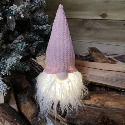 28cm Battery Light Up LED Plush Christmas Gonk Decoration in Pink Hat ...