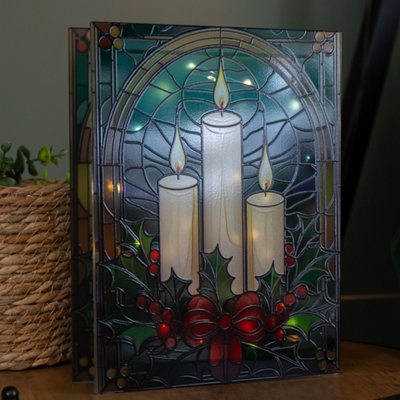 28cm Battery Powered Light up Glass Christmas Decoration with Candles ...