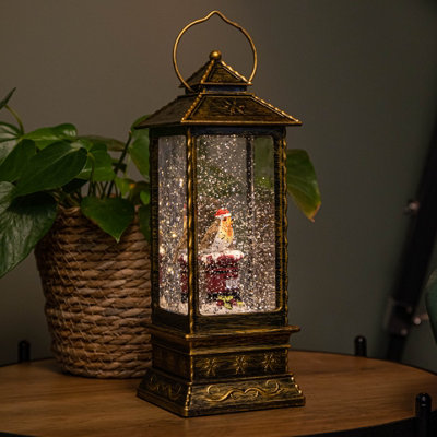 28cm Dual Powered Light up Christmas Robin with Santa Hat Water Spinner ...