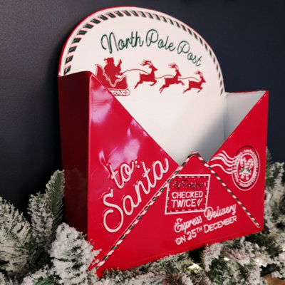 28cm Red and White Metal Santa Envelope Shape Post Box Sign Christmas ...