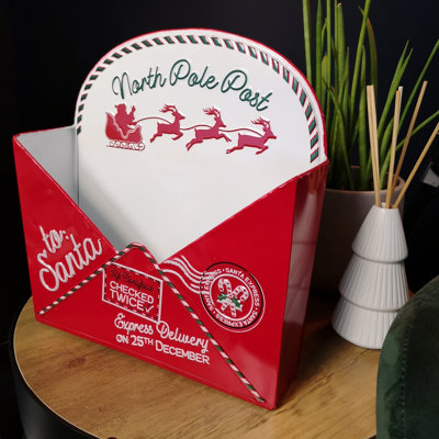 28cm Red and White Metal Santa Envelope Shape Post Box Sign Christmas ...