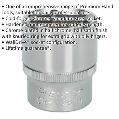 28mm Chrome Vanadium Steel Drive Socket - Durable 1/2 Inch Wrench Socket