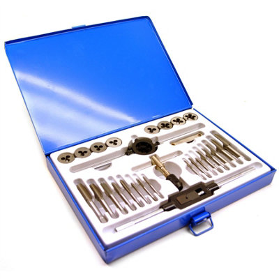 28pc Metric Tap and Die Set M3 x M12 Plug Taper Wrench Screw Pitch Gauge
