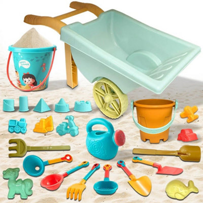 28PCS Kids Sandcastle Building Beach Toy Set Wheelbarrow Buckets Sand ...