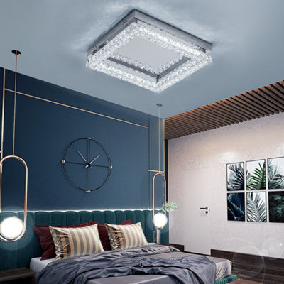 28W Square Crystal Celling Light Chrome Finish Cool White Light 40 x 40cm