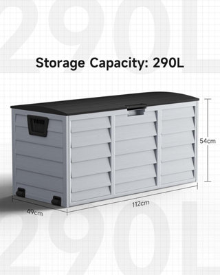 290L Large Indoor / Outdoor Garden Storage Box Grey with Wheels ...