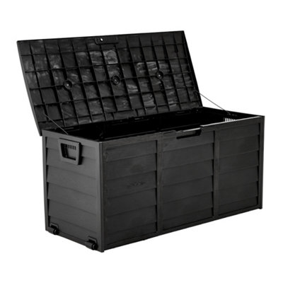 290L Waterproof Lockable Outdoor Garden Storage Box with Wheels, ALL Black