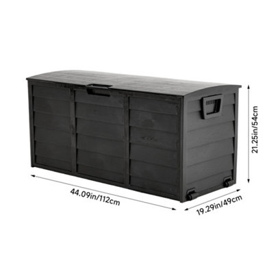 290L Waterproof Lockable Outdoor Garden Storage Box with Wheels, ALL Black