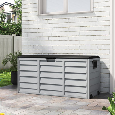 290L Waterproof Lockable Outdoor Garden Storage Box with Wheels, Black ...