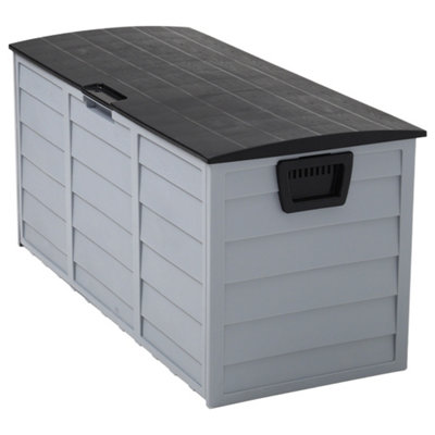 290L Waterproof Lockable Outdoor Garden Storage Box with Wheels, Black ...