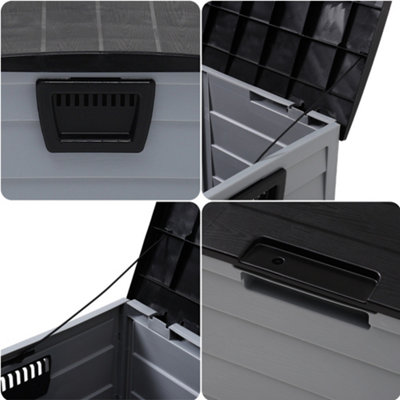 290L Waterproof Lockable Outdoor Garden Storage Box with Wheels, Black ...