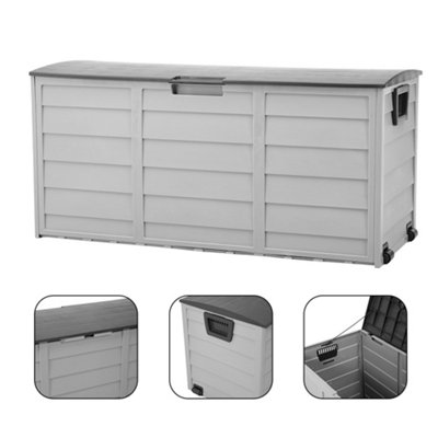 290L Waterproof Lockable Outdoor Garden Storage Box with Wheels, Dark ...