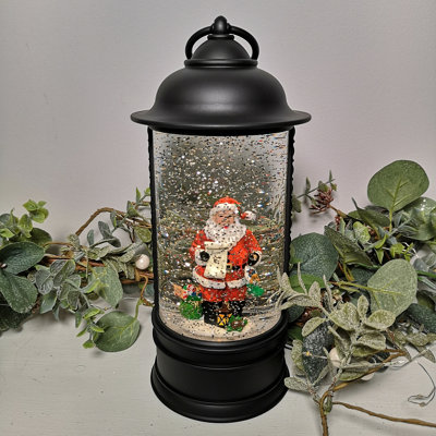 29cm Dual Power LED Christmas Glitter Water Spinner Black Lantern Santa ...