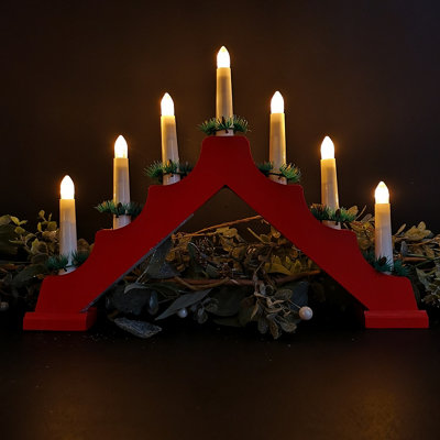 29cm Snow White Christmas Candlebridge with 7 Bulbs in Red Wood Battery ...