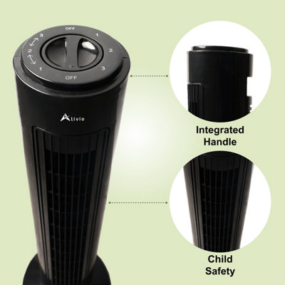 29in 3 Speed Oscillating Tower Fan 25 ft/s Velocity (Black)