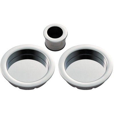 29MM SLIDING DOOR ROSE & 2X 56MM ROUND FLUSH FINGER PULLS - POLISHED CHROME