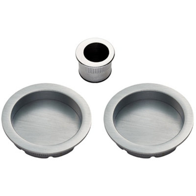 29mm Sliding Door Rose & 2x 56mm Round Flush Finger Pulls - Satin Chrome