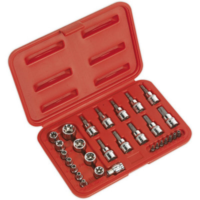 29pc TRX Star Socket & SECURITY Bit Set - 1/4" & 3/8" Square Drive Male ...