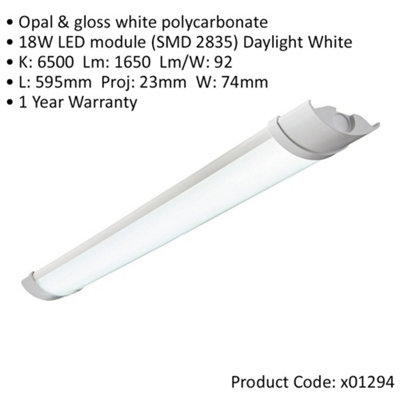 2ft IP65 Flush Batten Light - 18W Daylight White LED - Opal & Gloss ...