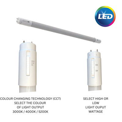 2FT LED T8 9W CCT WARM, COOL & DAYLIGHT SWITCHABLE LED Tube (18W Equivalent) 1300lm Replacement ...