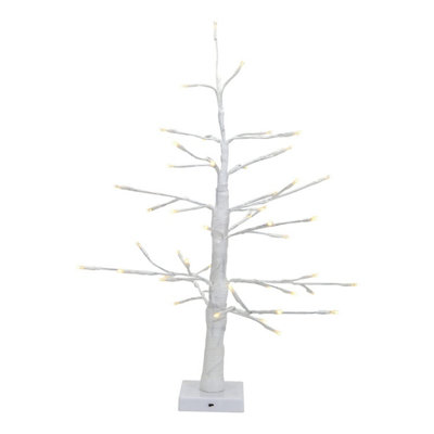 2ft White Pre-Lit Twig Tabletop Tree with 52 Warm White LEDs Flexible ...