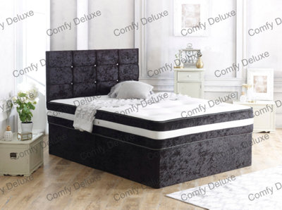 2FT6 Black Crushed Small Single Divan Bed Set With Headboard And ...