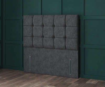 2ft6 Cube Brown Linen 54inch Headboard With Fabric Buttons