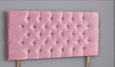2FT6 Small Single 26inch Pink Crush Velvet Chesterfield headboard