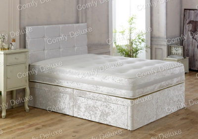 2FT6 White Crushed Small Single Divan Bed Set With Headboard And ...
