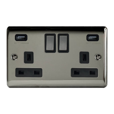 2G 13A SP Sw Socket + 2 USB Outlets, 3.1A Total Output BN/BK