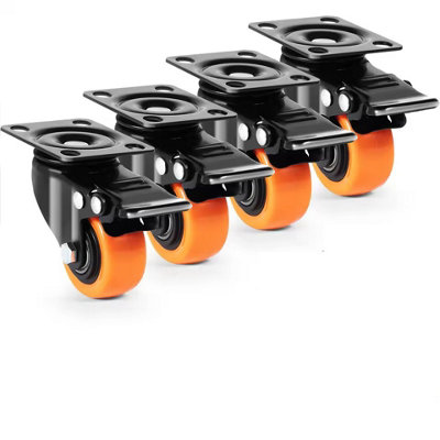 2inch Plate Casters Set of 4 with Security Dual Locking PVC Caster ...